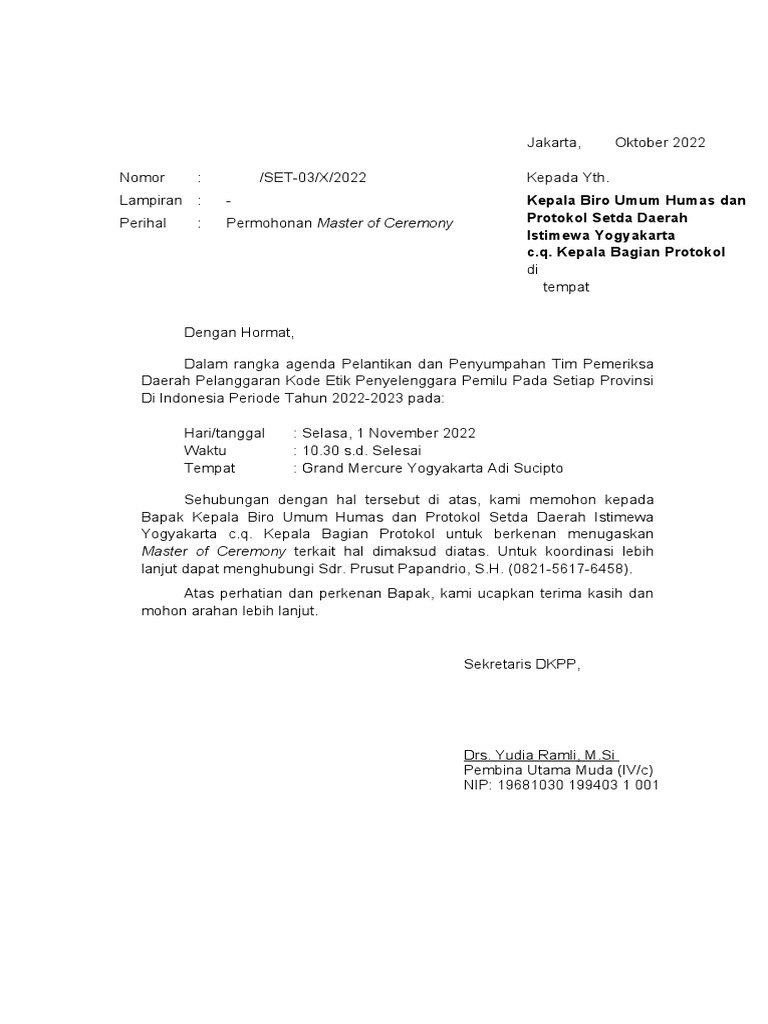 Surat Permohonan MC | PDF