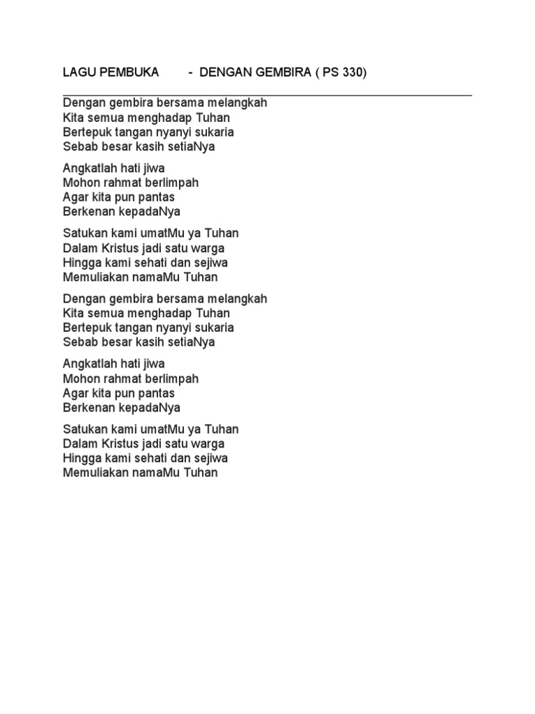 Lagu Pembukaan Misa "Dengan Gembira" | PDF | Agama & Spiritualitas | Puisi