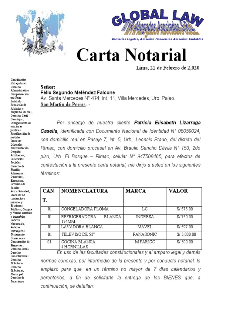 Carta-Notaria - Moy | PDF | Derecho Civil (Common Law) | Principios éticos