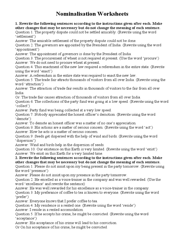 Nominalisation Worksheet2 | PDF | Justice | Crime & Violence