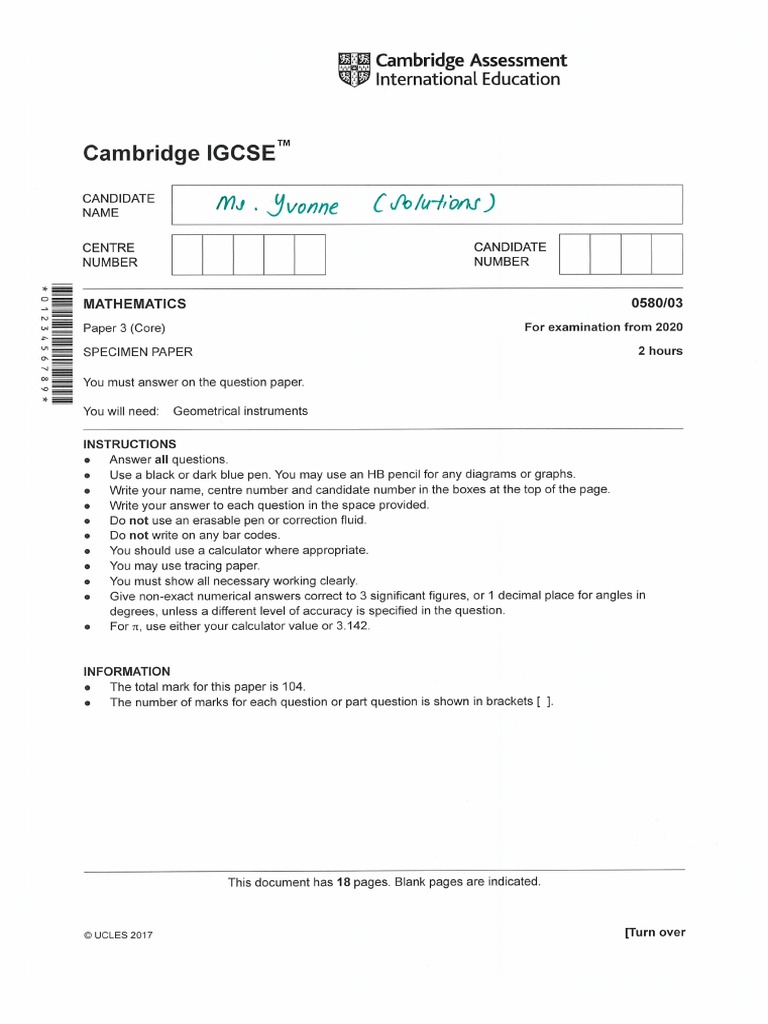 0580 - Y20 - SP - 3 (Worked Solutions) | PDF