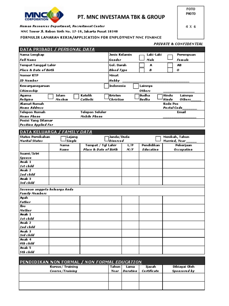 Form Lamaran MNC Finance | PDF