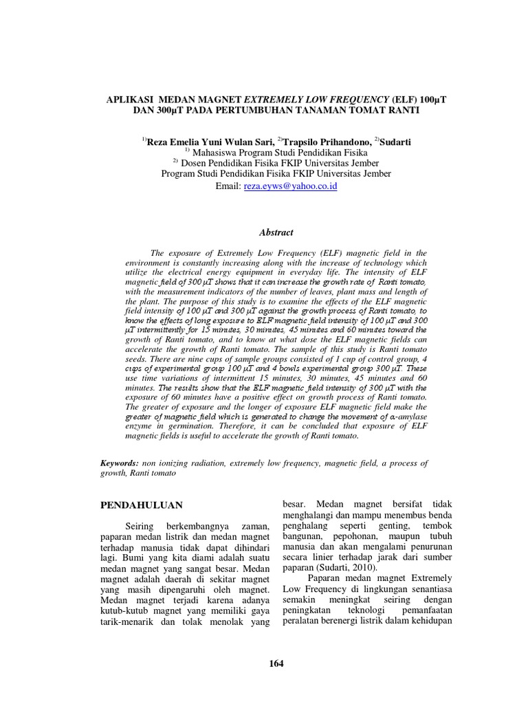 Aplikasi Medan Magnet Extremely Low Frequency (Elf) 100Μt Dan 300Μt ...
