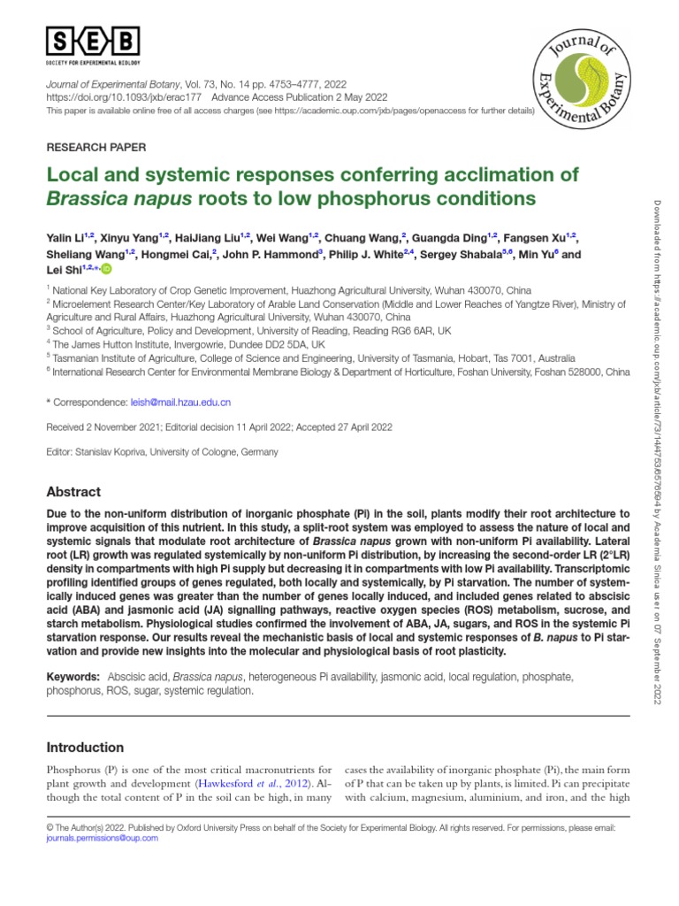 2022 - Local and Systemic Responses Conferring Acclimation of Brassica ...