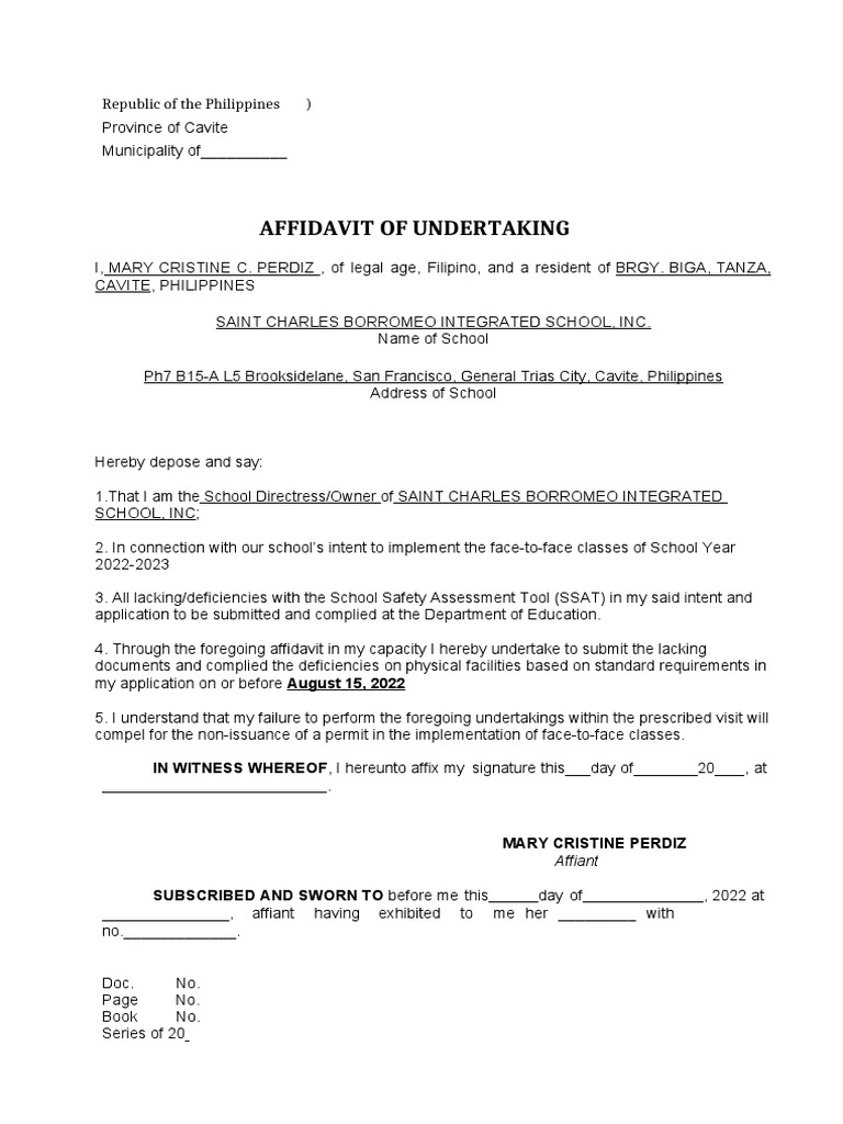 Affidavit of Undertaking | PDF