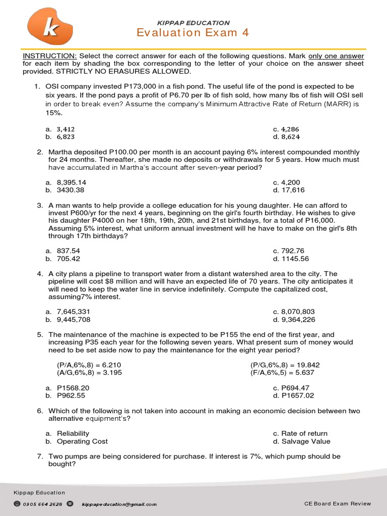 CE Board Exam Review Questions | PDF | Depreciation | Interest