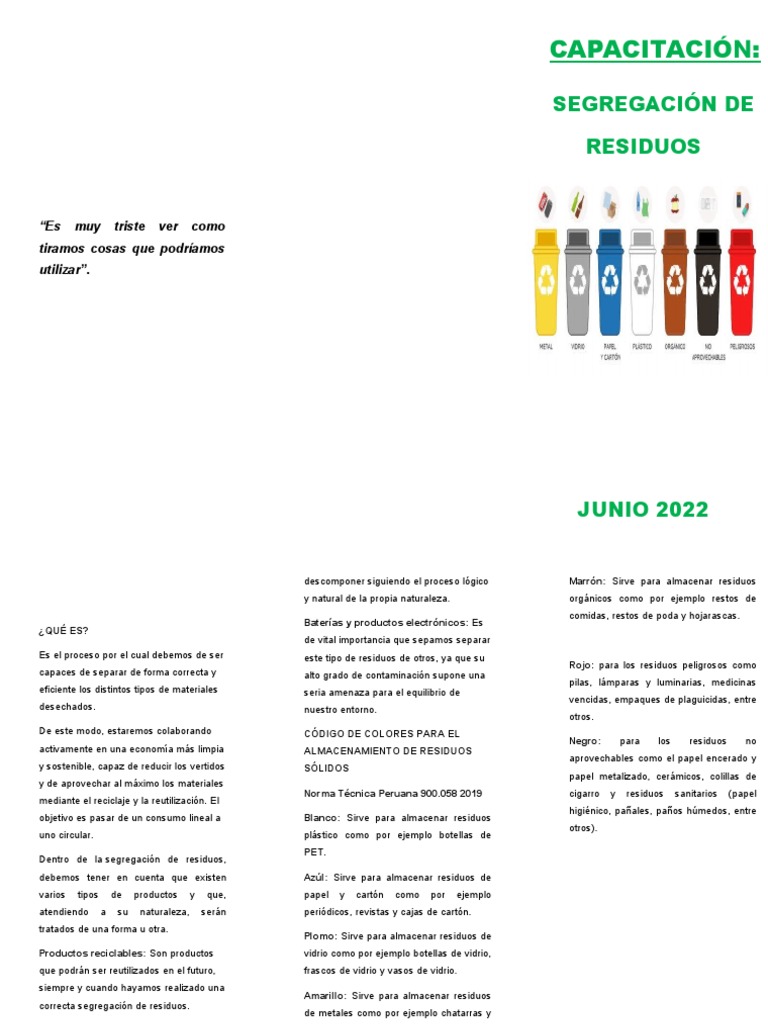 triptico SEGREGACIÓN DE RESIDUOS | PDF | Residuos | Papel