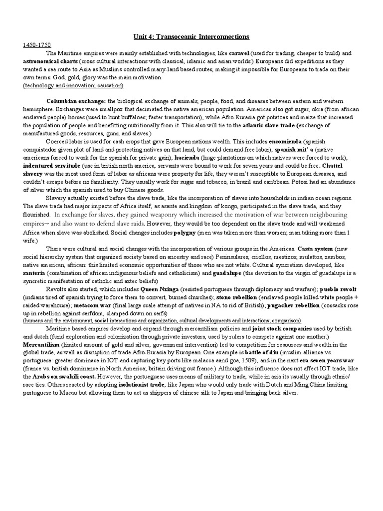 APWH Unit 4 - Transoceanic Interconnections | PDF | Atlantic Slave ...