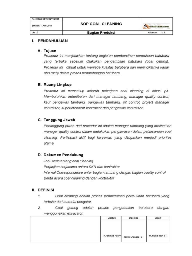 SOP Coal Cleaning | PDF