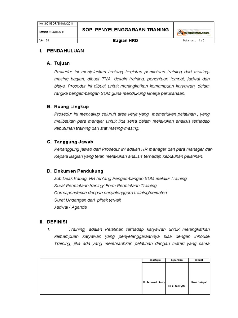SOP Penyelenggaraan Training | PDF | Karier & Perkembangan