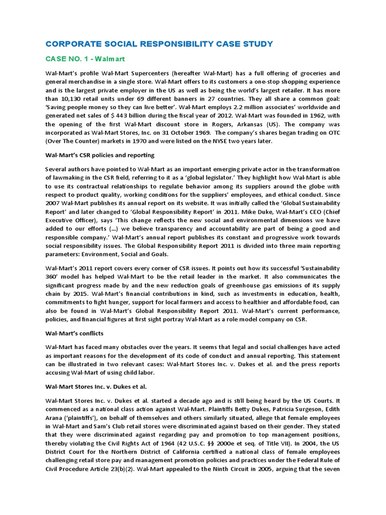 Walmart's Corporate Responsibility Journey | PDF | Class Action | Apple ...
