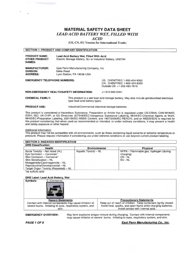 MSDS Battery CAT | PDF | Firefighting | Lead