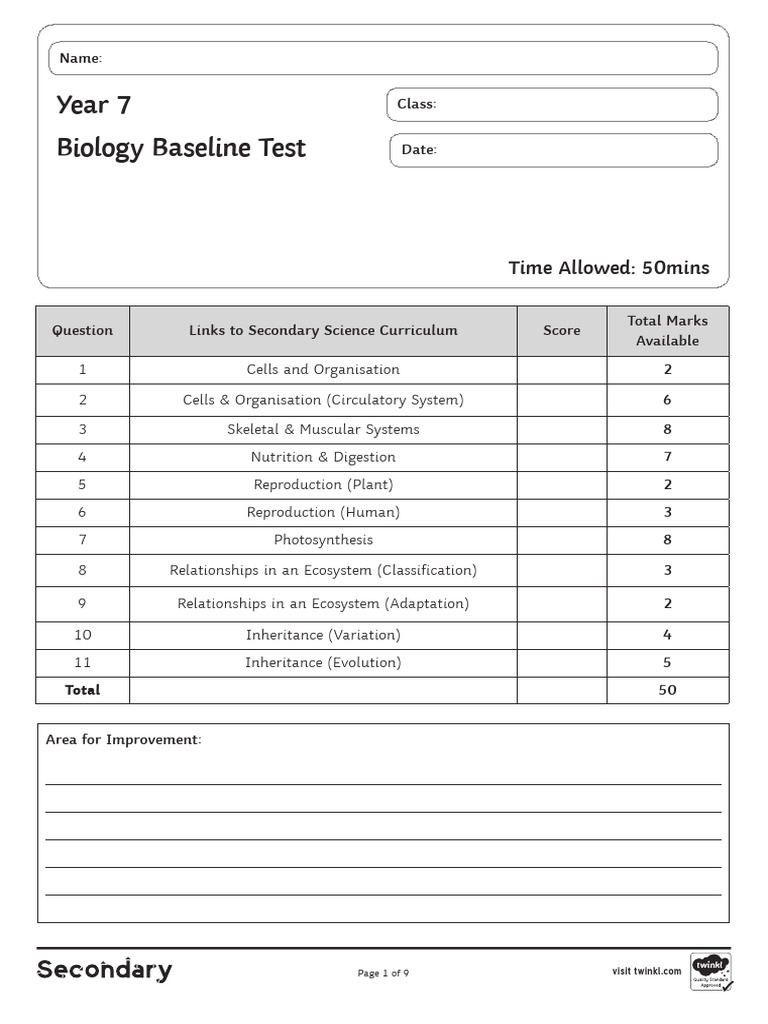 KS3 Biology Baseline Test | PDF | Heart | Vein