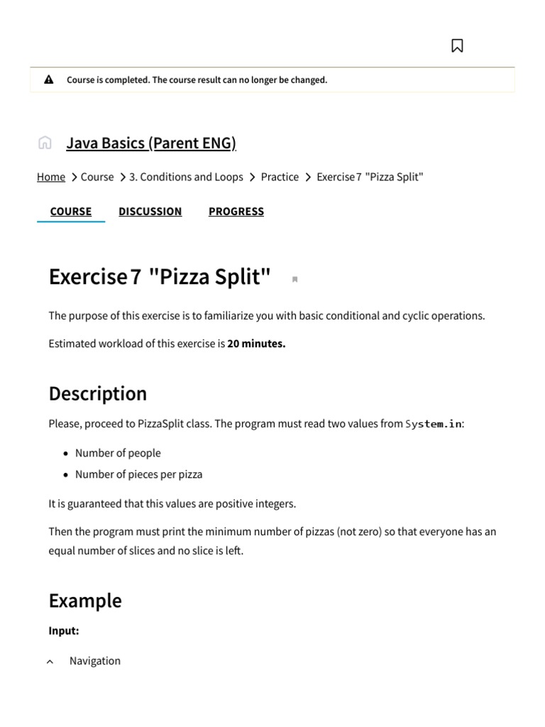 Exercise 7 - Pizza Split - Practice - JB - ENG Courseware - Elearn | PDF