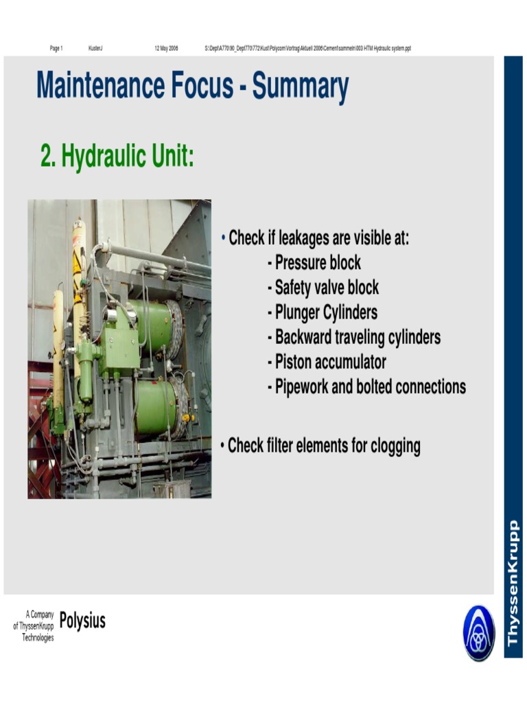 Hydraulic Maintenance for Cement Systems | PDF | Tools | Fluid Dynamics