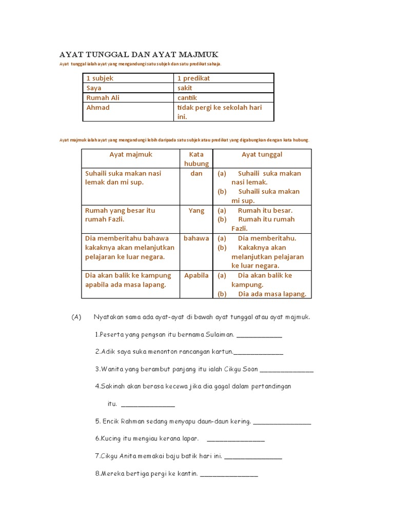 AYAT TUNGGAL DAN AYAT MAJMUK Tahun 4 | PDF