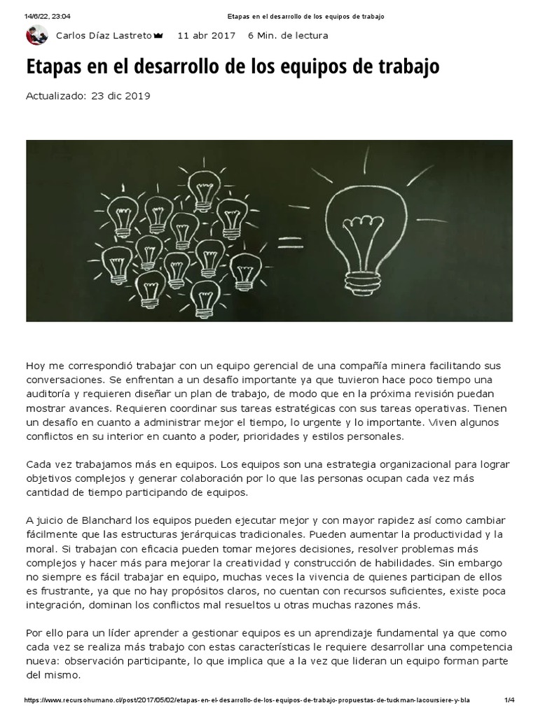 Etapas en El Desarrollo de Los Equipos de Trabajo | PDF | Liderazgo | Aprendizaje