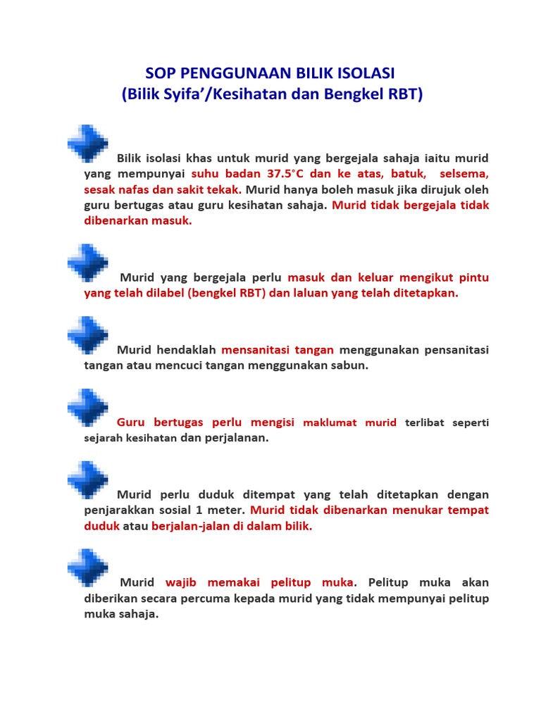 SOP Penggunaan Bilik Isolasi | PDF