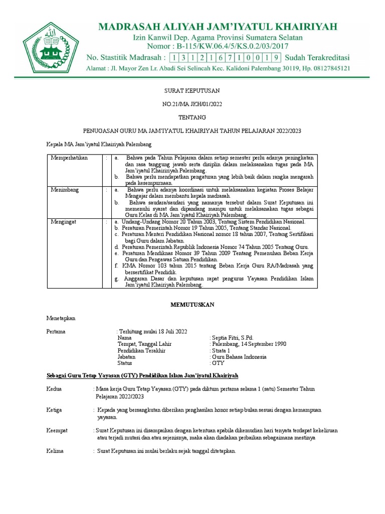 SK Penetapan Guru | PDF