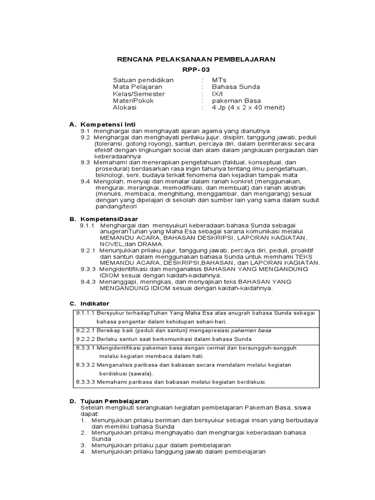 RPP 03 Kelas 9 Pakeman Basa | PDF