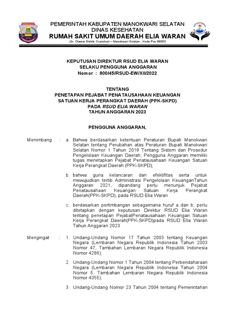 Contoh SK Pejabat Penatausahaan Keuangan | PDF