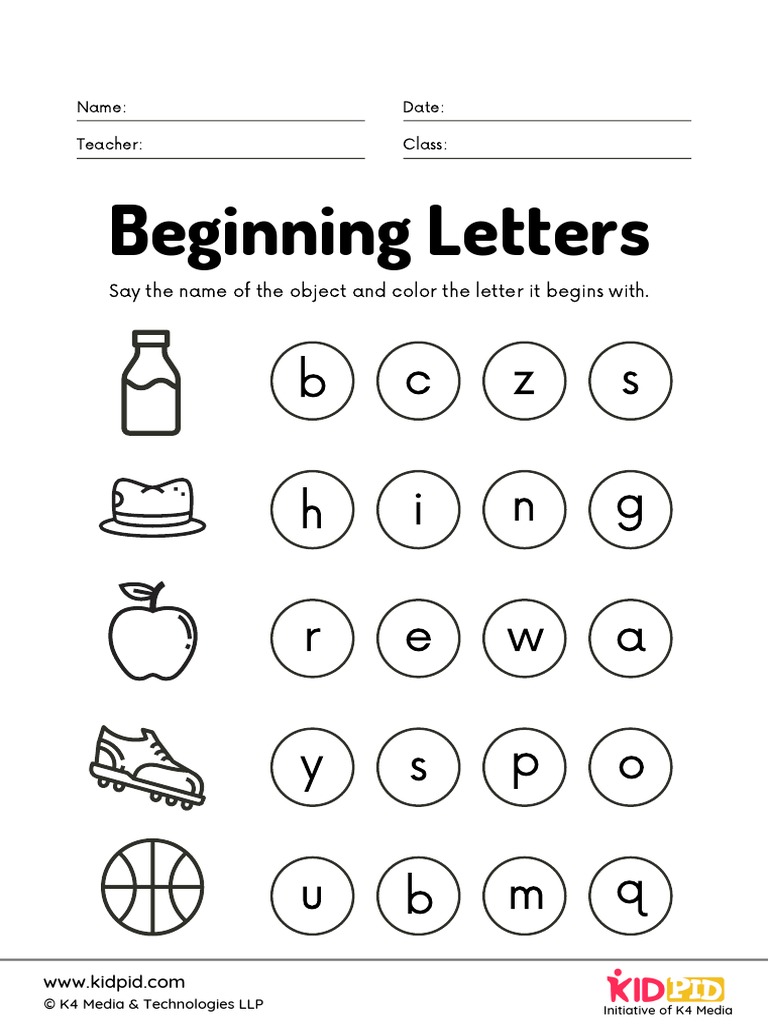 Beginning Letters Foundational Worksheet | PDF