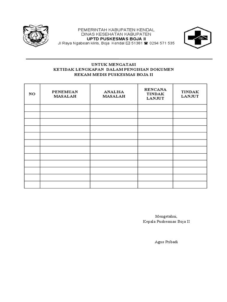 Rencana Tindak Lanjut Kelengkapan Isi Rekam Medis | PDF