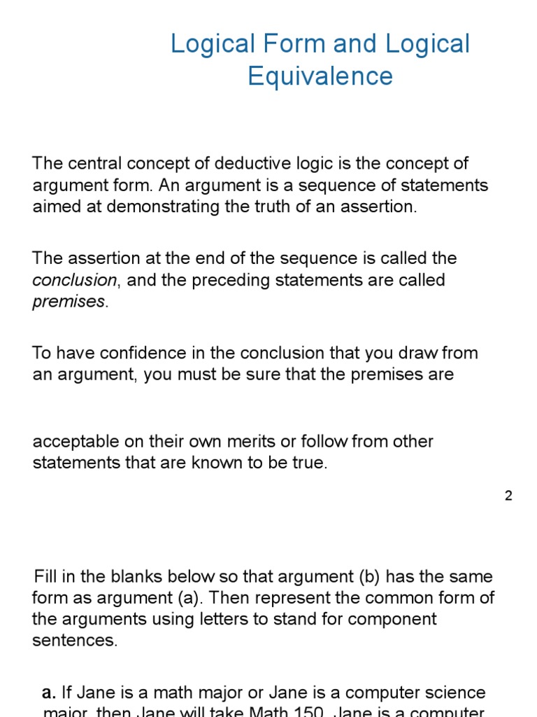 Logical Equivalence Pdf Argument Logic
