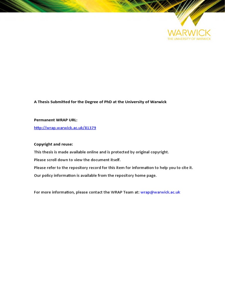 A Thesis Submitted For The Degree of PHD at The University of Warwick | PDF | English As A ...