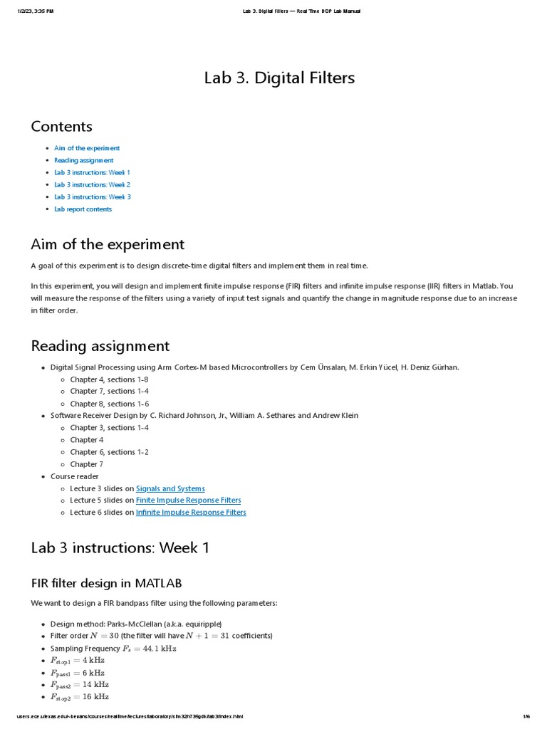 Lab 3. Digital Filters - Real Time DSP Lab Manual | PDF | Digital Signal Processing | Computer ...