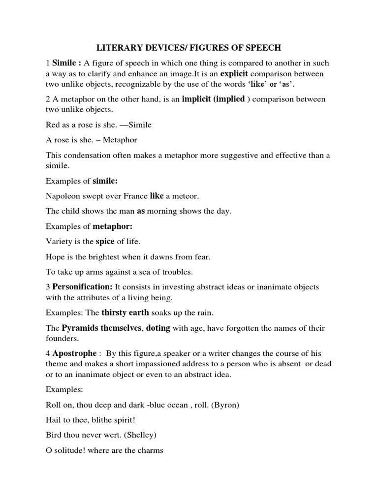 Literary Devices For Xi | PDF | Metaphor | Poetic Devices