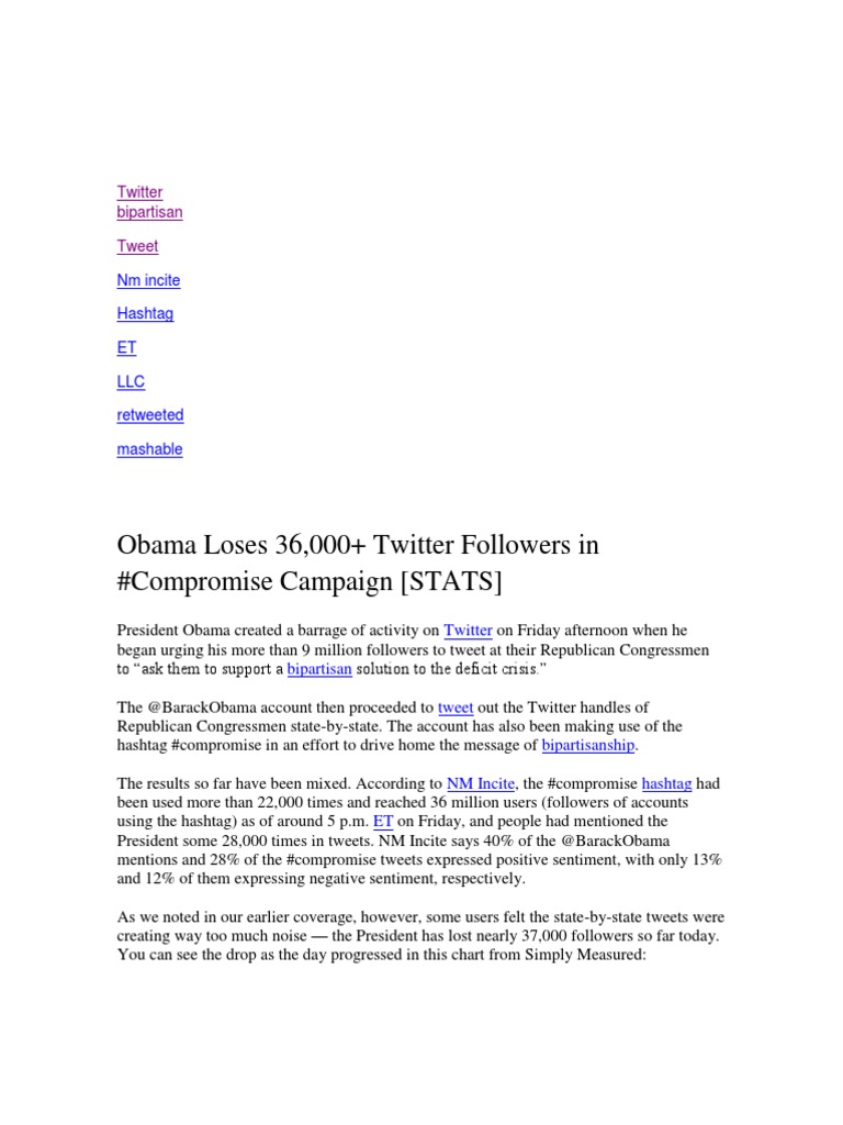 Obama Loses 36,000+ Twitter Followers in #Compromise Campaign (STATS ...