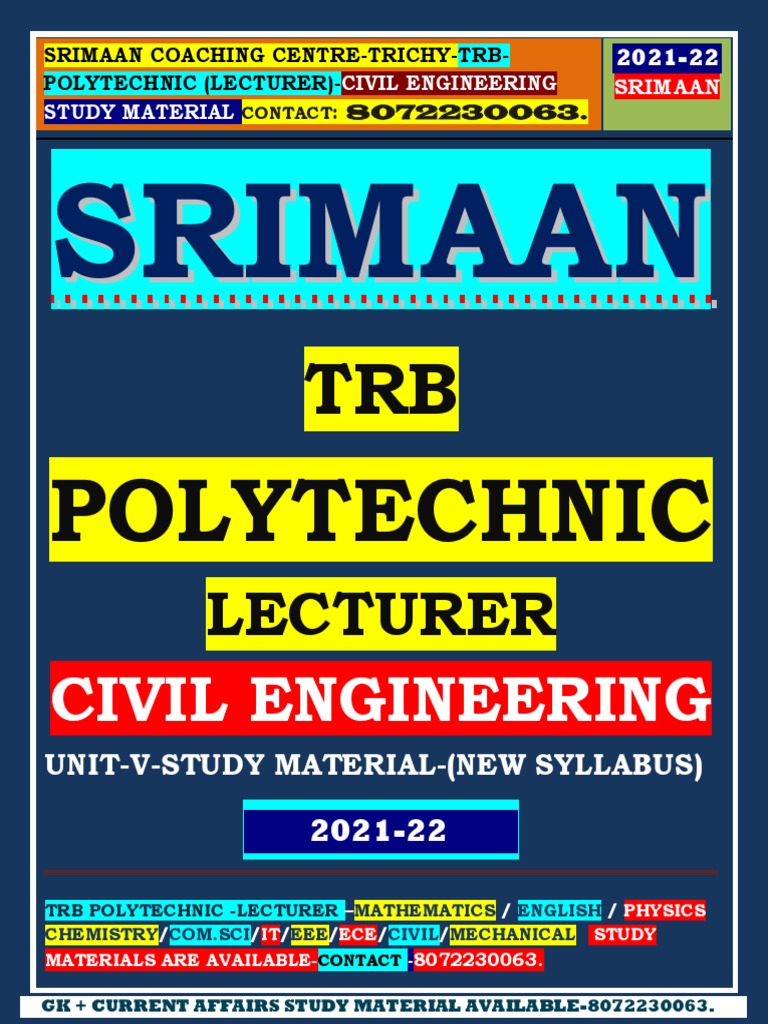 Trb Polytechnic Lecturer Civil Engineering Unit 5 Steel Structures New Syllabus 2021 Srimaan