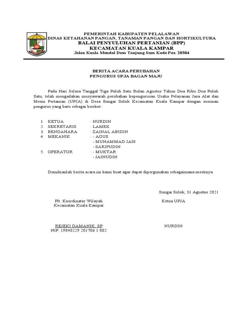 BERITA ACARA PERUBAHAN Upja | PDF