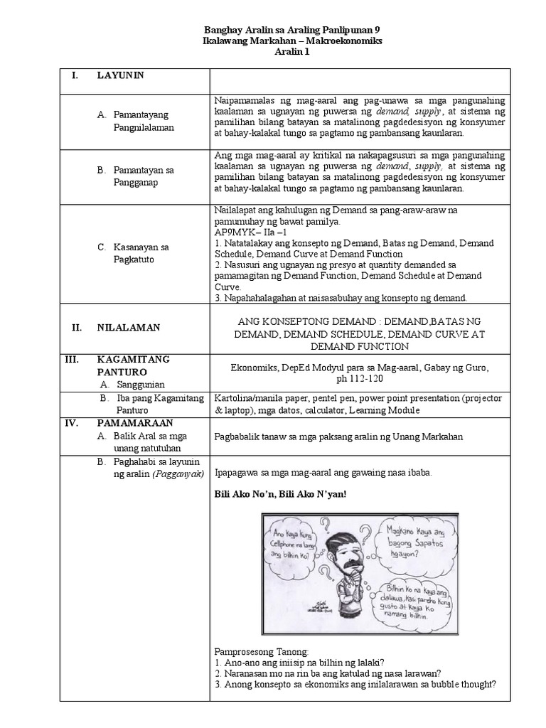 Banghay Aralin Sa Araling Panlipunan 9 Demand | PDF