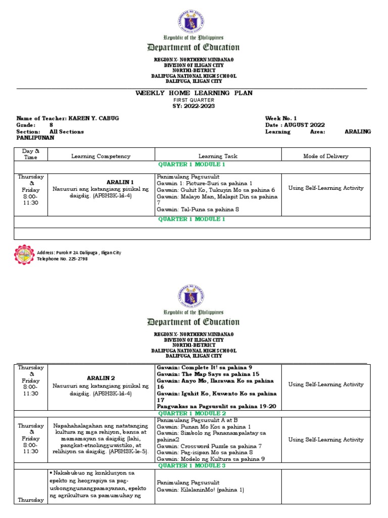 Weekly Home Learning Plan Kai AP8 | PDF