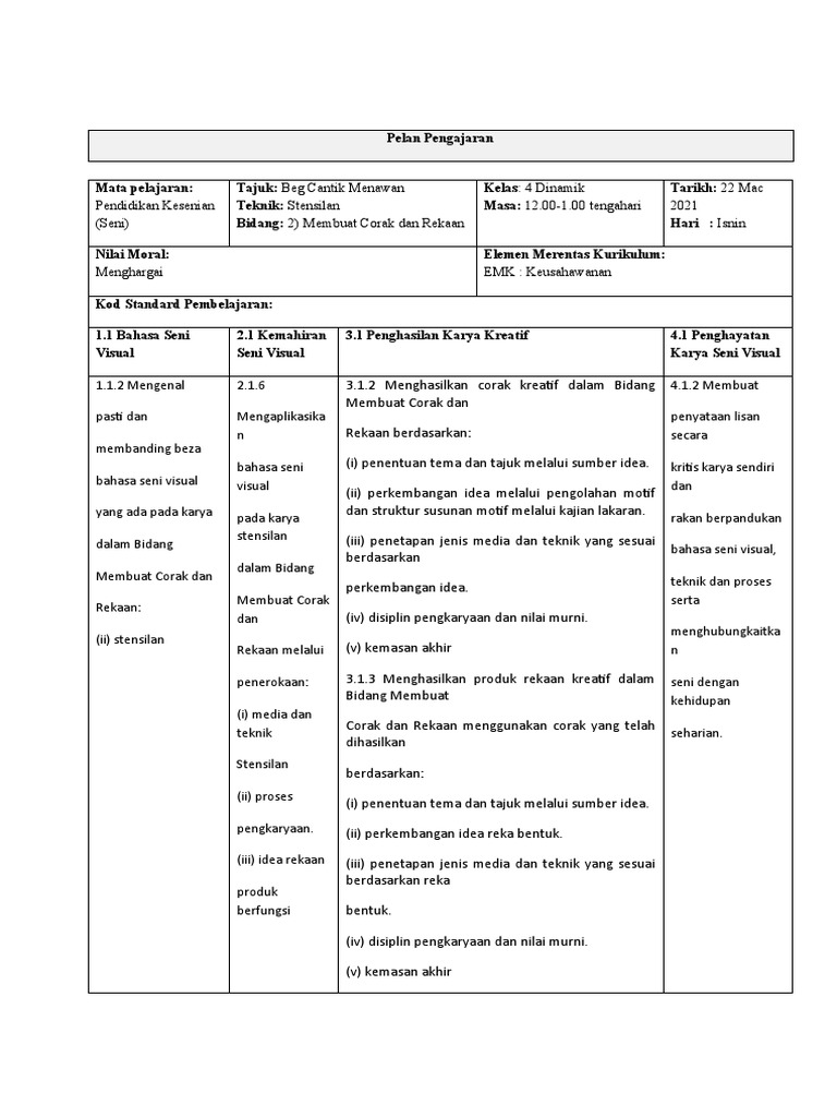 Seni Stensilan untuk Kelas 4 | PDF