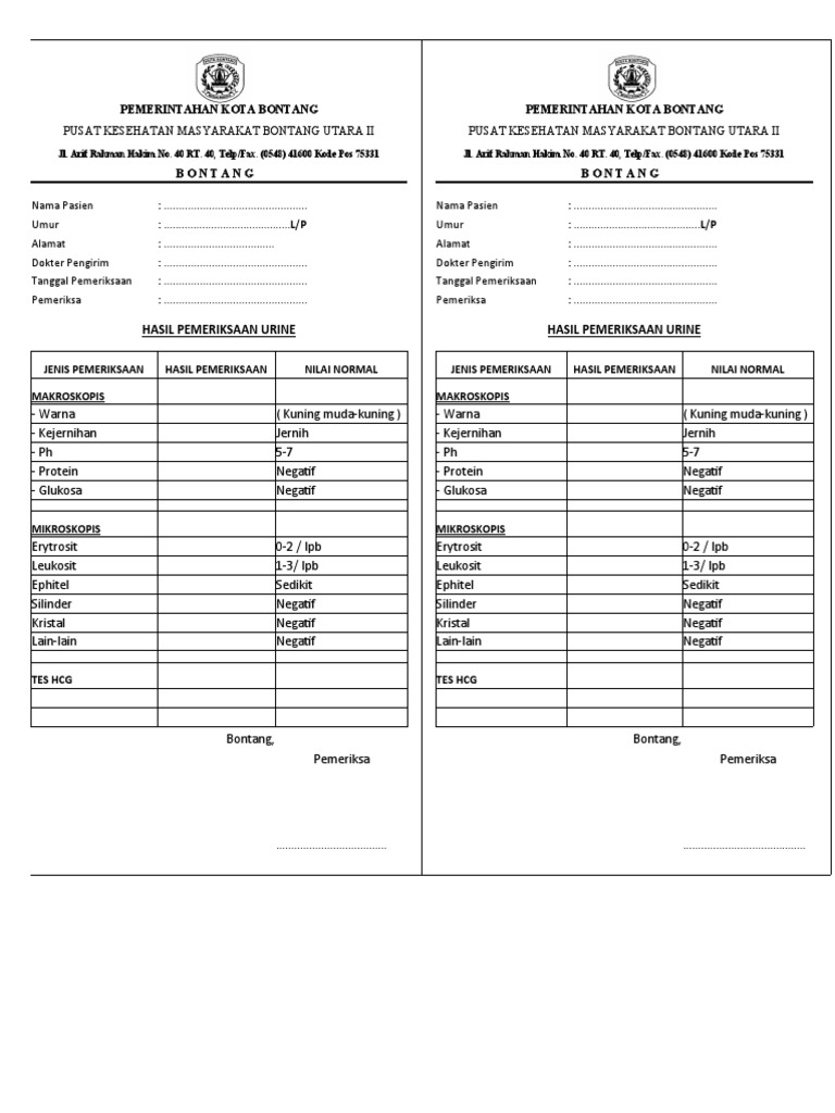 Blangko Lab Form Laporan Hasil Pemeriksaan Laboratorium | PDF