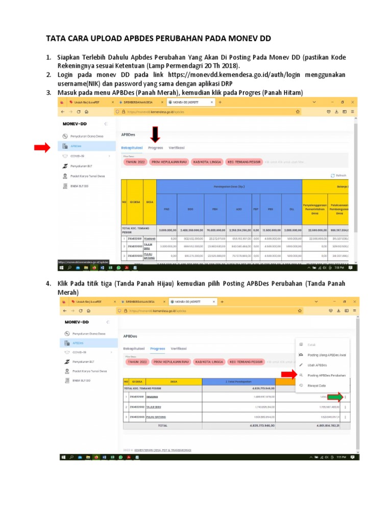 Tata Cara Posting Apbdes Perubahan Pada Monev DD | PDF
