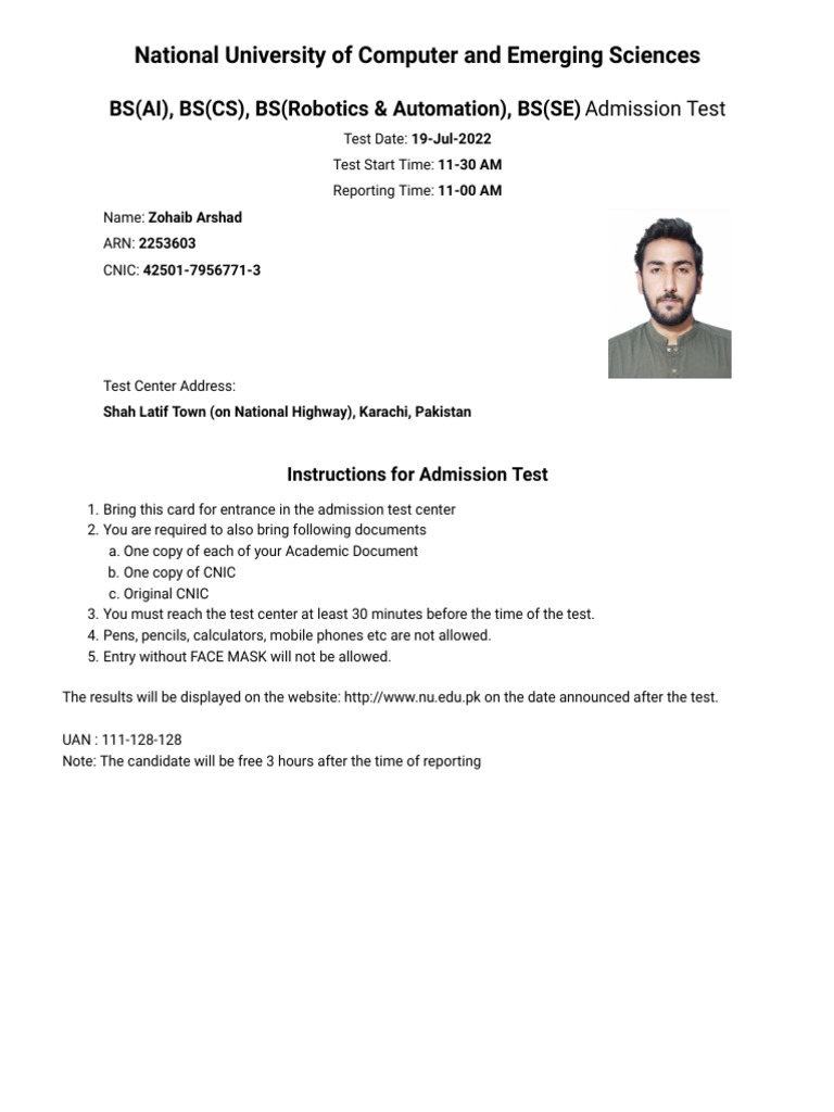 FAST - NU Online Applicant Registeration | PDF