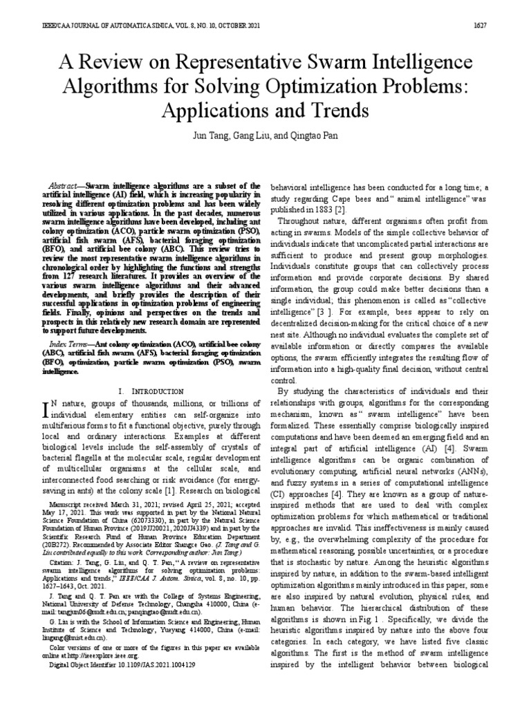 A Review On Representative Swarm Intelligence Algorithms For Solving Optimization Problems
