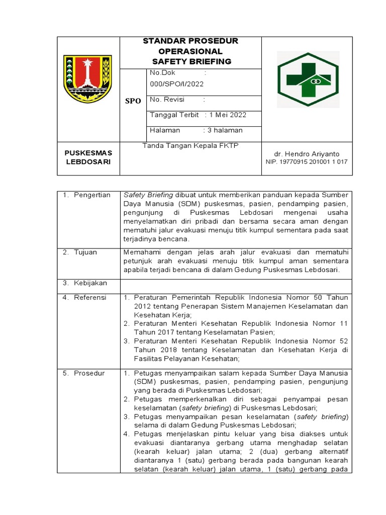 Sop Safety Briefing | PDF