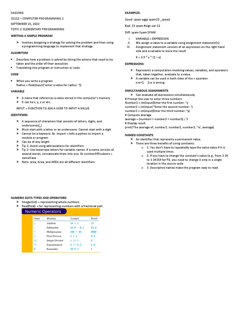 Topic2 Cs112 Pdf Computer Program Programming