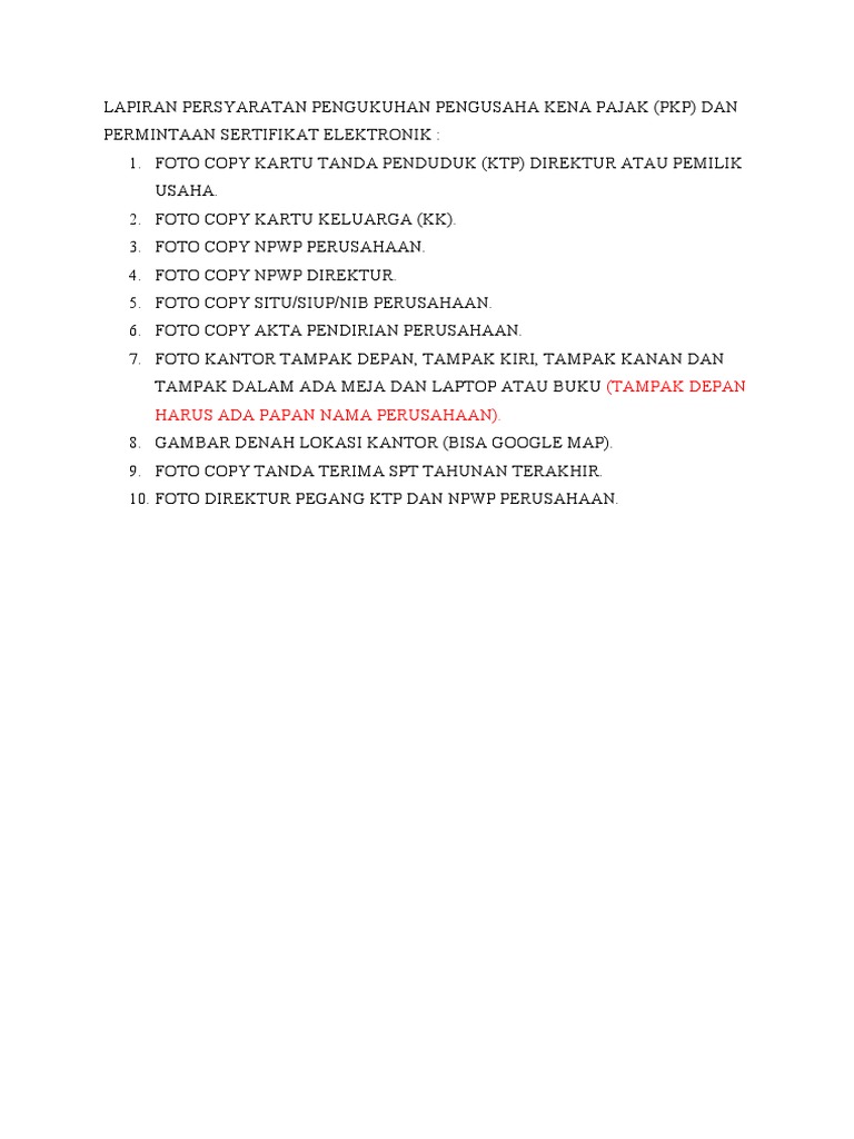 Persyaratan Pengukuhan Pengusaha Kena Pajak (PKP) | PDF