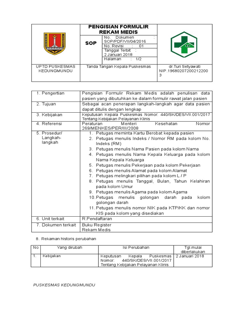 Sop Pengisian Form Rekam Medis | PDF
