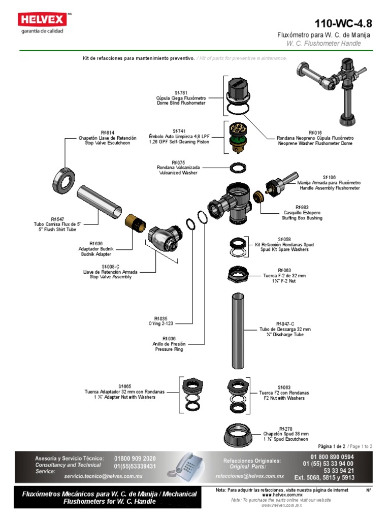Fluxómetro Helvex | PDF | Unión | Ingeniería mecánica