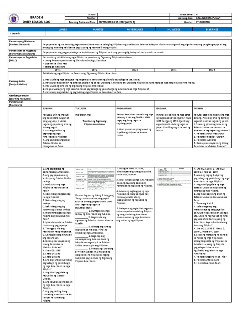 Melc-Based Grade 6 DLL Quarter 1 Week 6 | PDF
