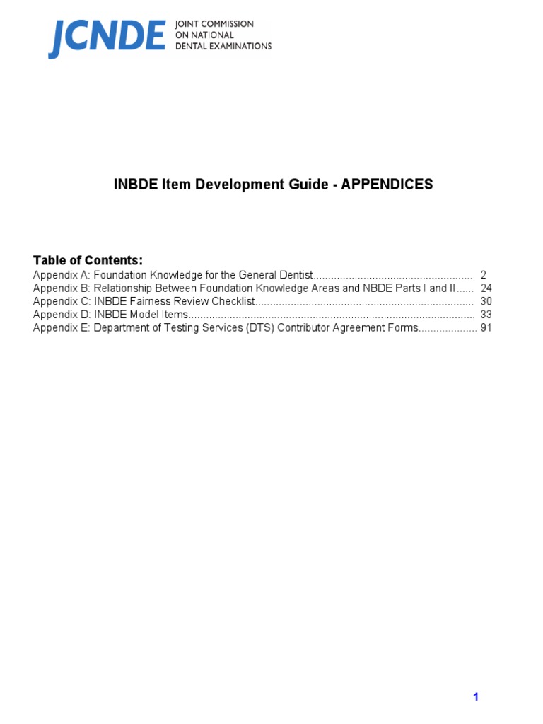 INBDE Item - Development - Guide - Appendices - A-E | PDF | Dentistry ...