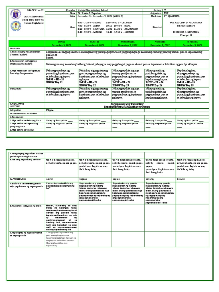 DLL - Esp 5 - Q2 - W5 | PDF