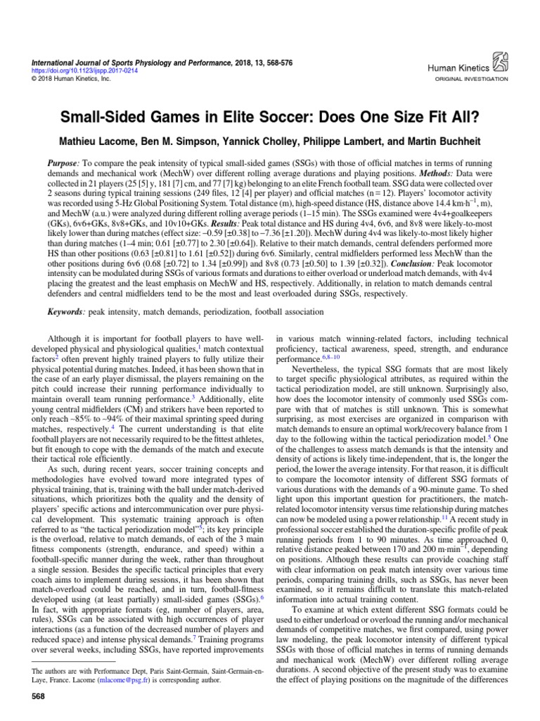 1 - Small Sided Games in Elite Soccer Does One Size Fit All | PDF ... 1 - Small Sided Games in Elite Soccer Does One Size Fit All | PDF ...